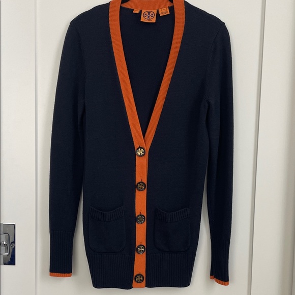 Tory Burch | Sweaters | Tory Burch Mens Cardigan In Navy And Orange ...